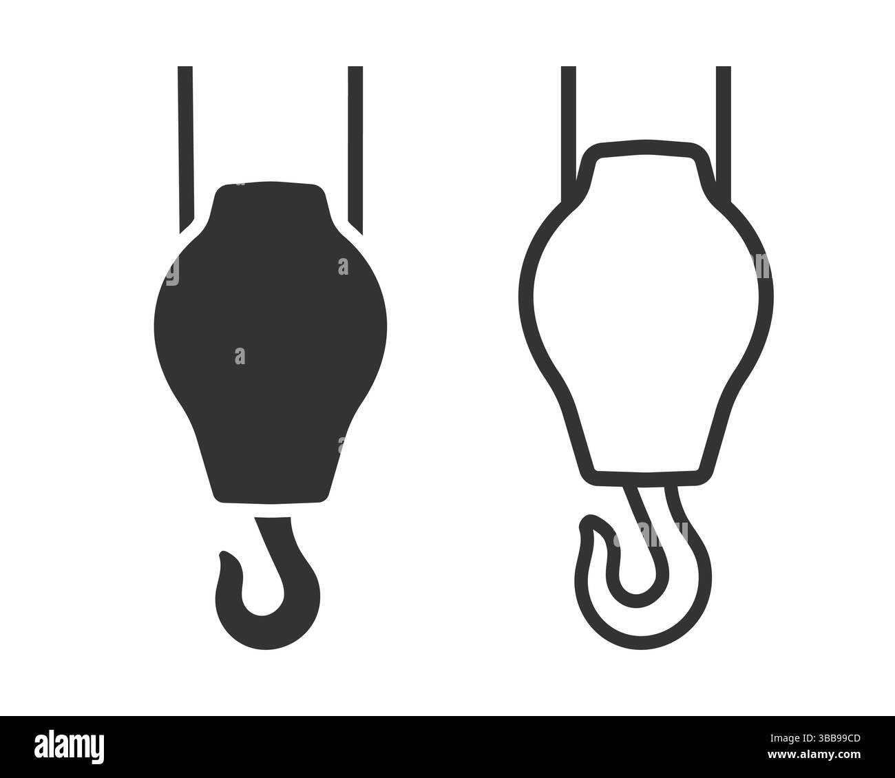 Industrial crane hook icon symbol shape. Lifting hook or hoist hook on chain logo sign. Vector ...