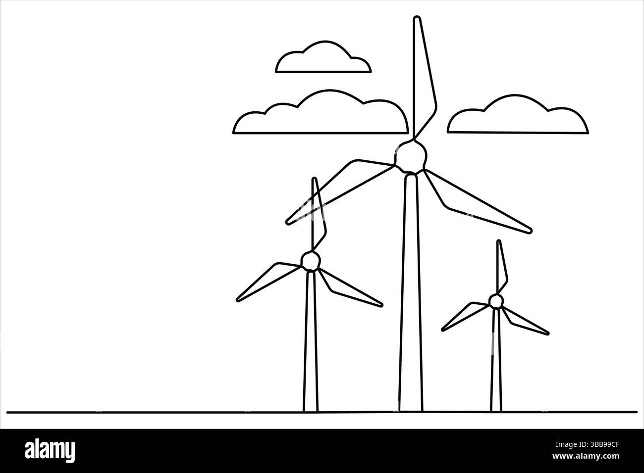 Continuous single line drawing of wind turbine alternative energy ...