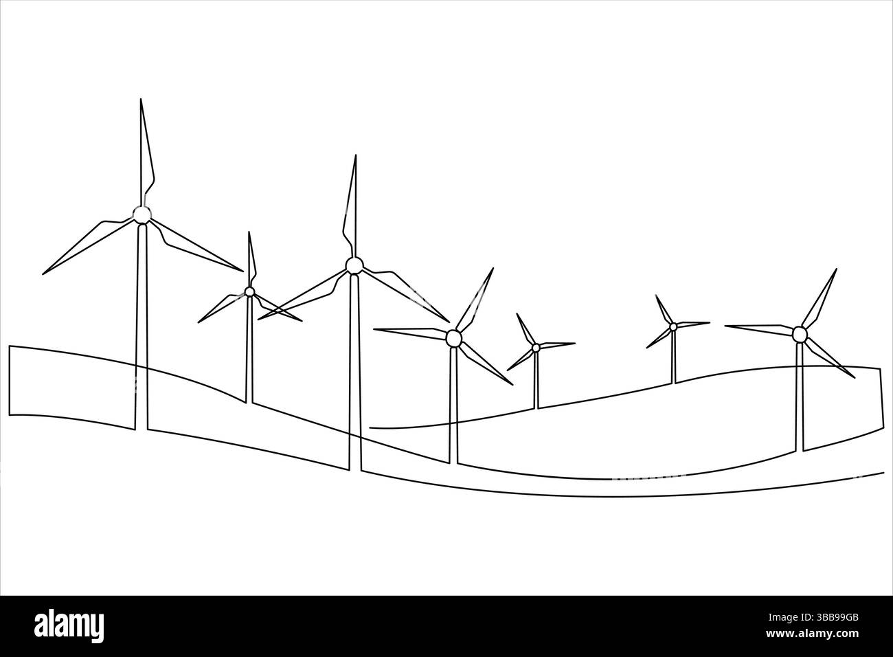 Continuous single line drawing of wind turbine alternative energy ...