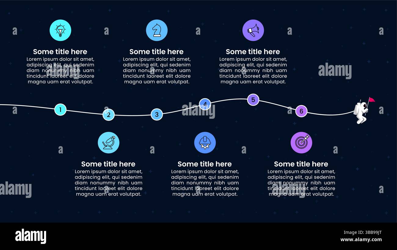 Infographic template with icons and 6 options or steps. Astronaut. Can ...
