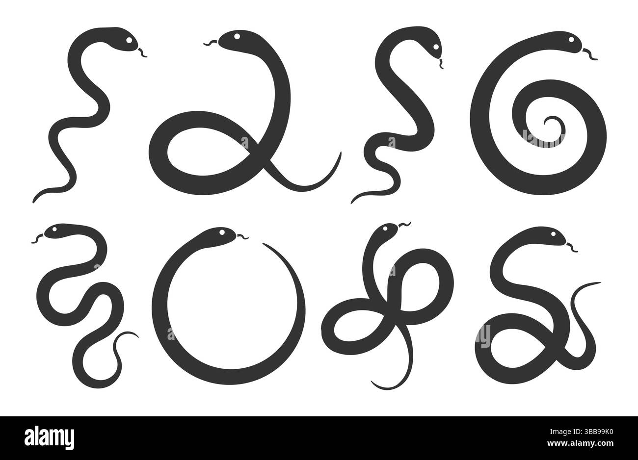 Snake silhouette icon symbol set. Collection of black snake shapes in ...