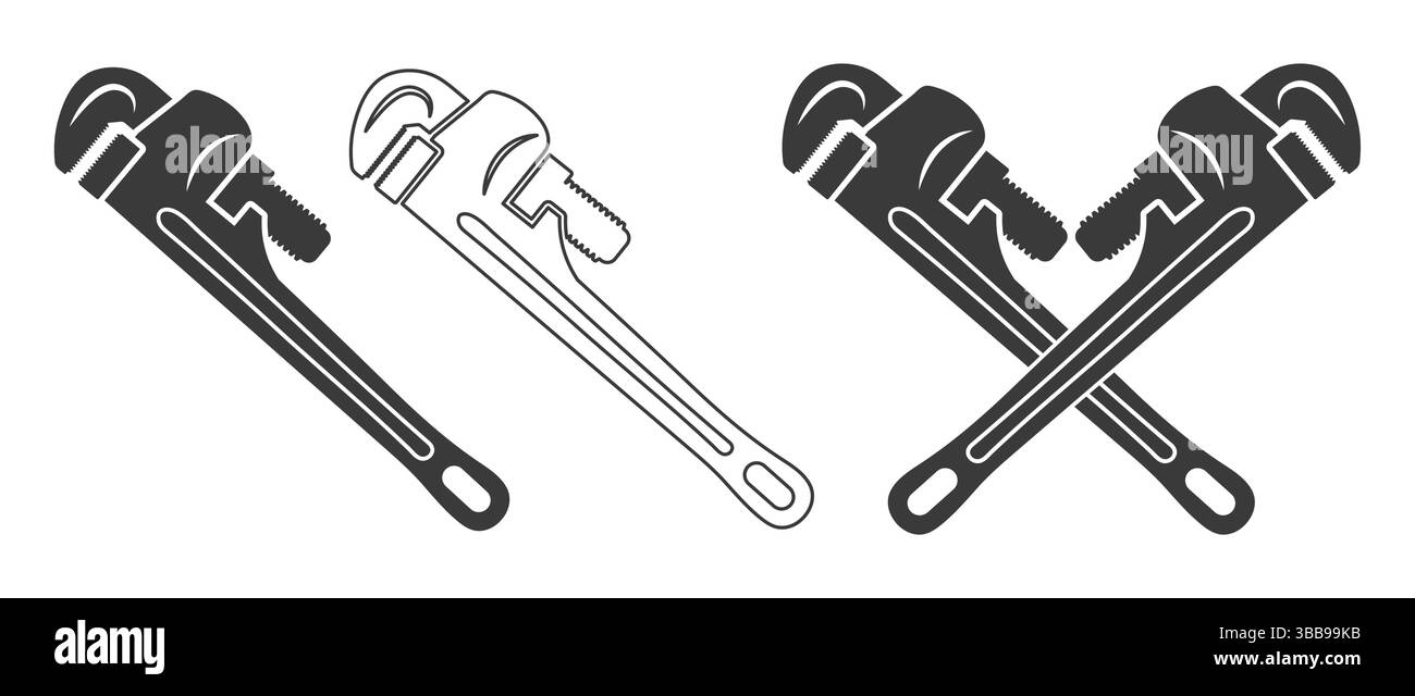 Plumbing services icon symbol, pipe wrench sign, Plumbing wrench logo ...