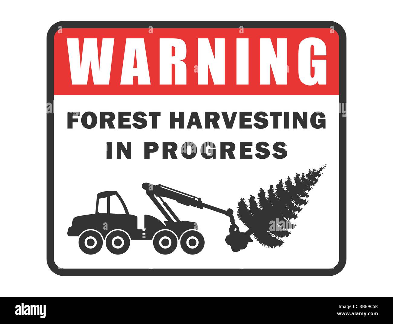 Forest harvesting warning. Log harvester icon symbol Shape. Timber ...