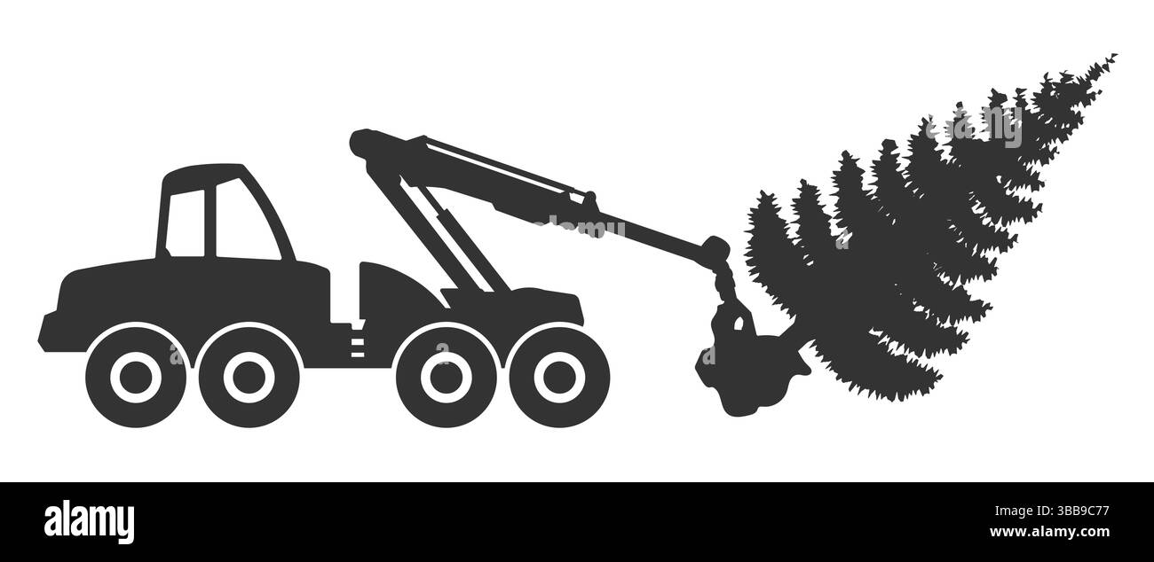 Forest harvesting warning. Log harvester icon symbol Shape. Timber ...