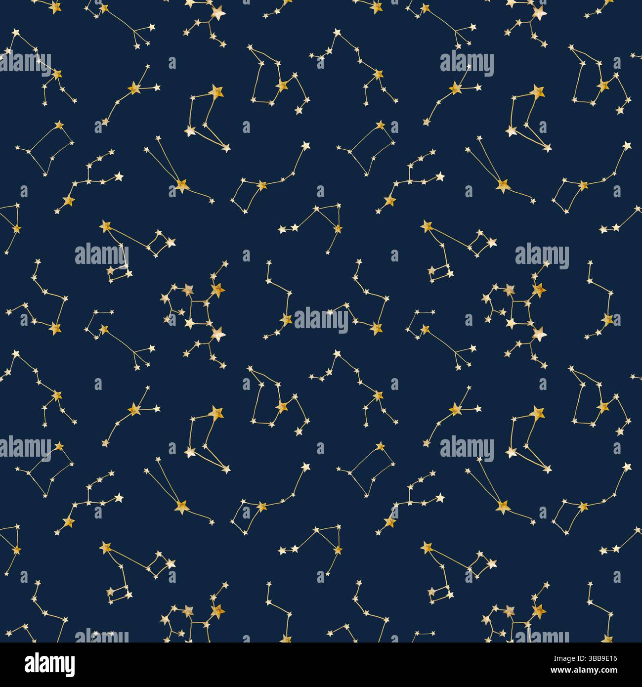 Star constellations in yellow shades. seamless pattern. Watercolor ...