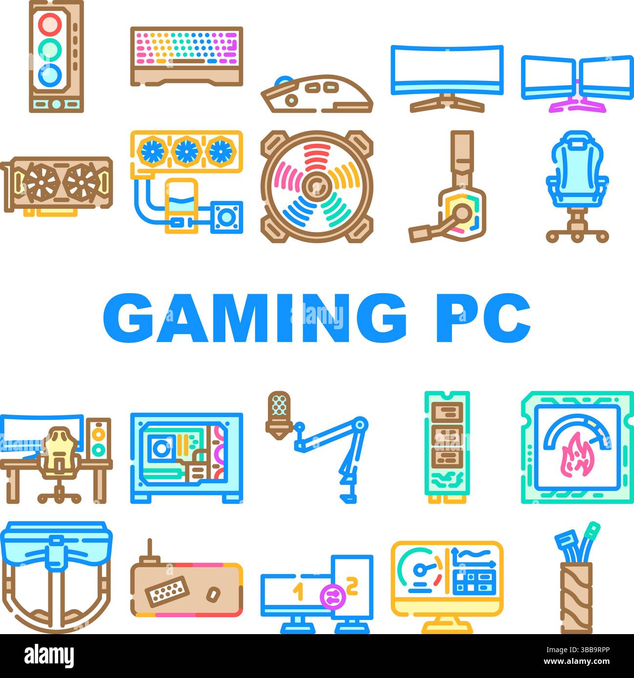 gaming pc hardware processor icons set vector Stock Vector Image & Art ...