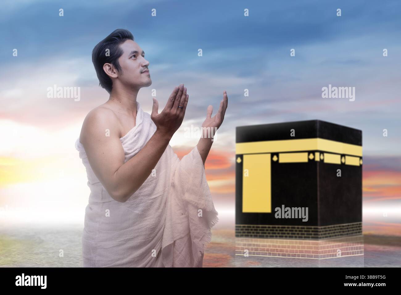 Indonesian southeast asian muslim man wearing white traditional clothes ...