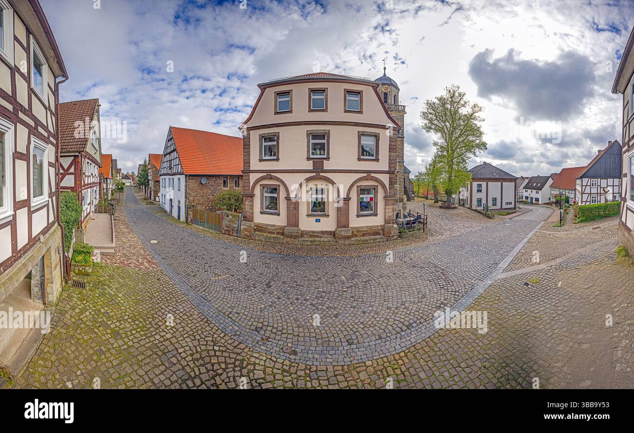 Traditional half timbered houses in German historic village during ...