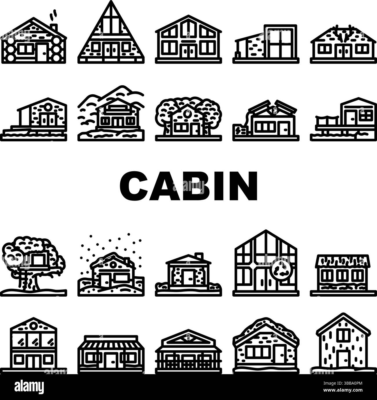 wooden cabin rustic cozy icons set vector Stock Vector Image & Art - Alamy