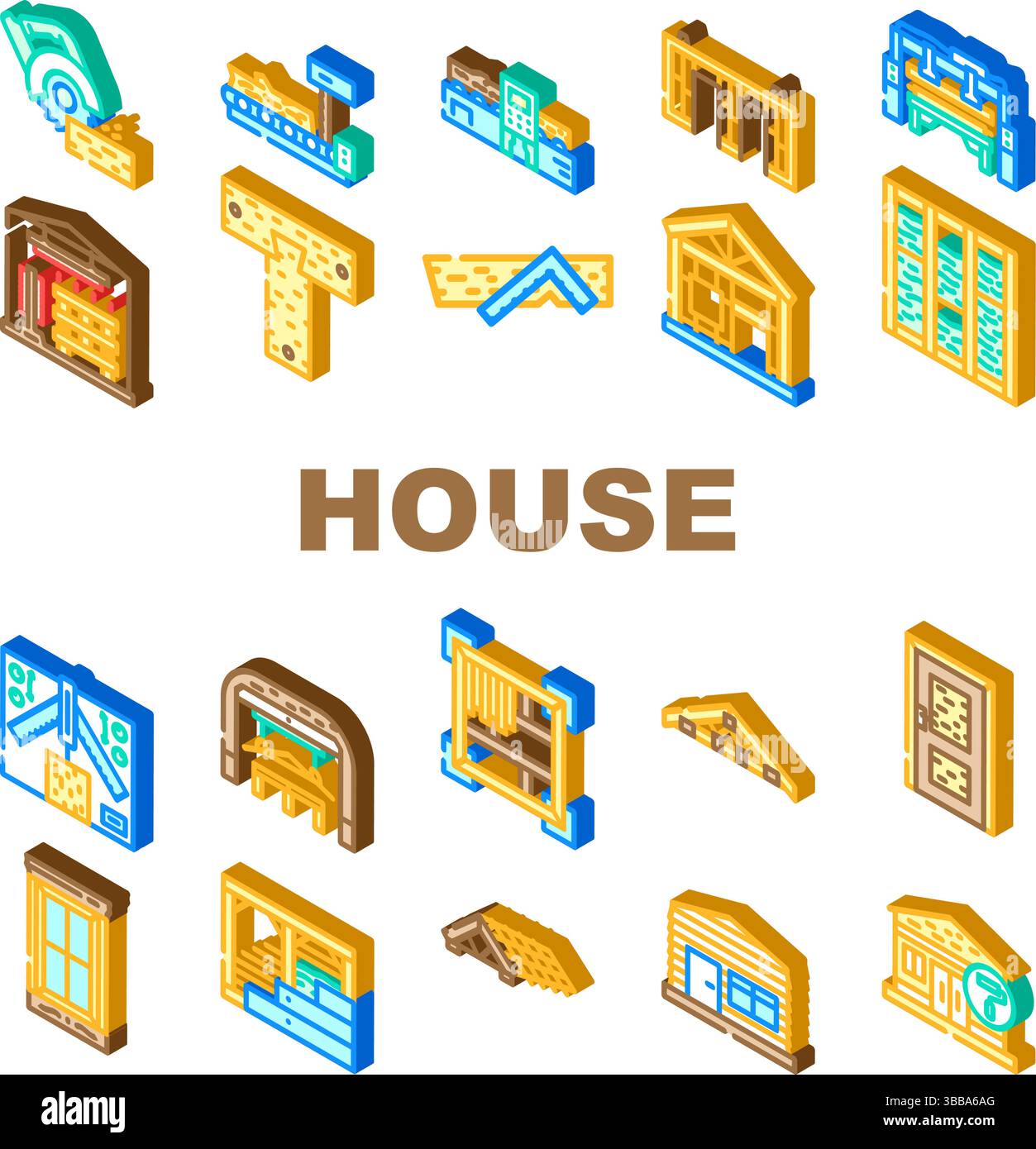 wood frame house construction icons set vector Stock Vector Image & Art ...