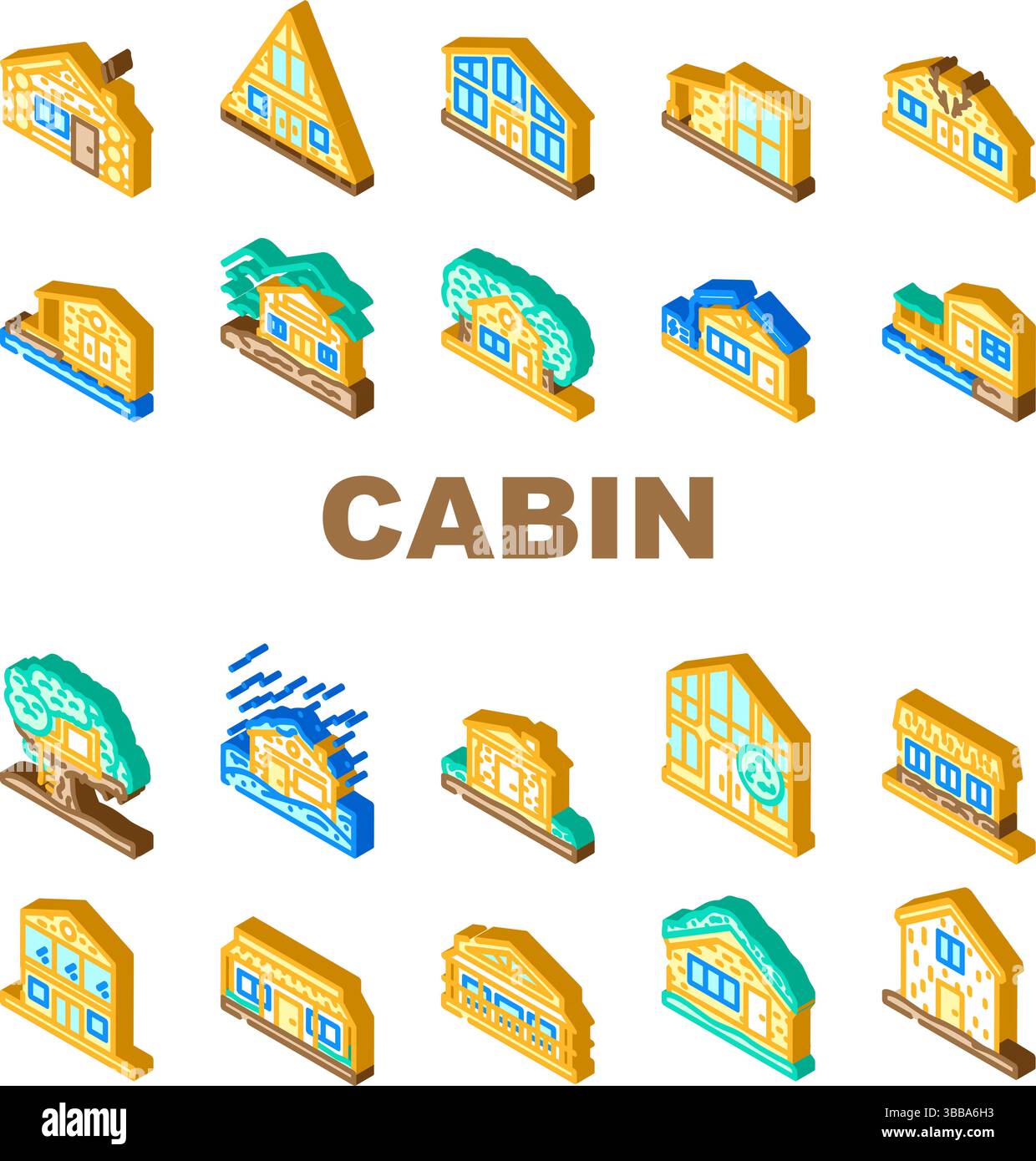 wooden cabin rustic cozy icons set vector Stock Vector Image & Art - Alamy