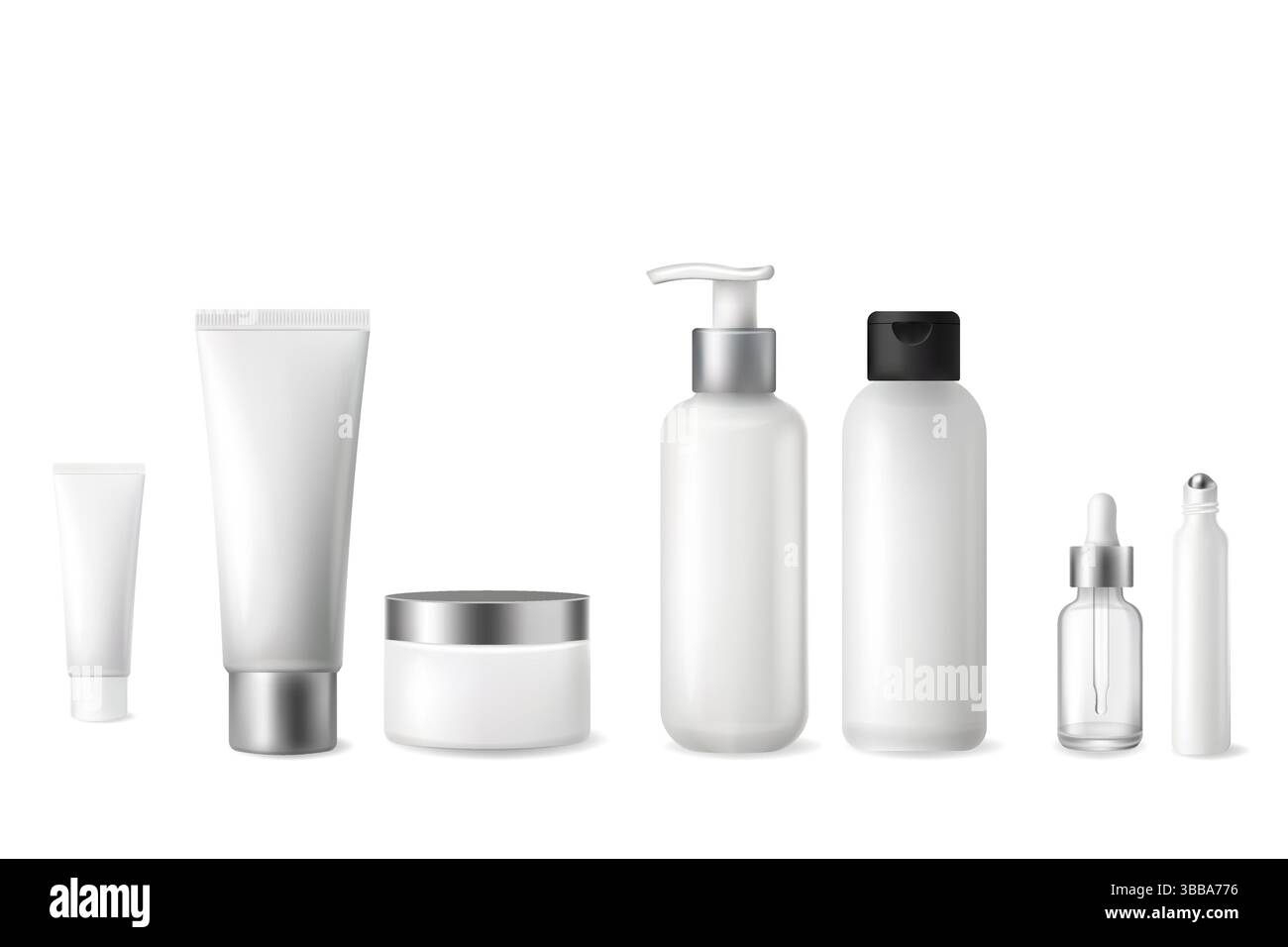 3D vector illustration of clean white cosmetic containers on white ...