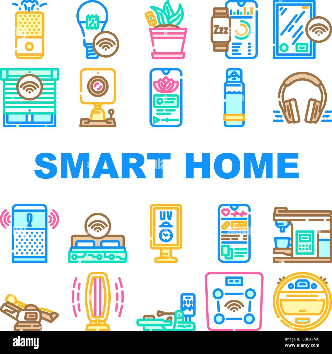 smart home wellness automation icons set vector Stock Vector Image ...