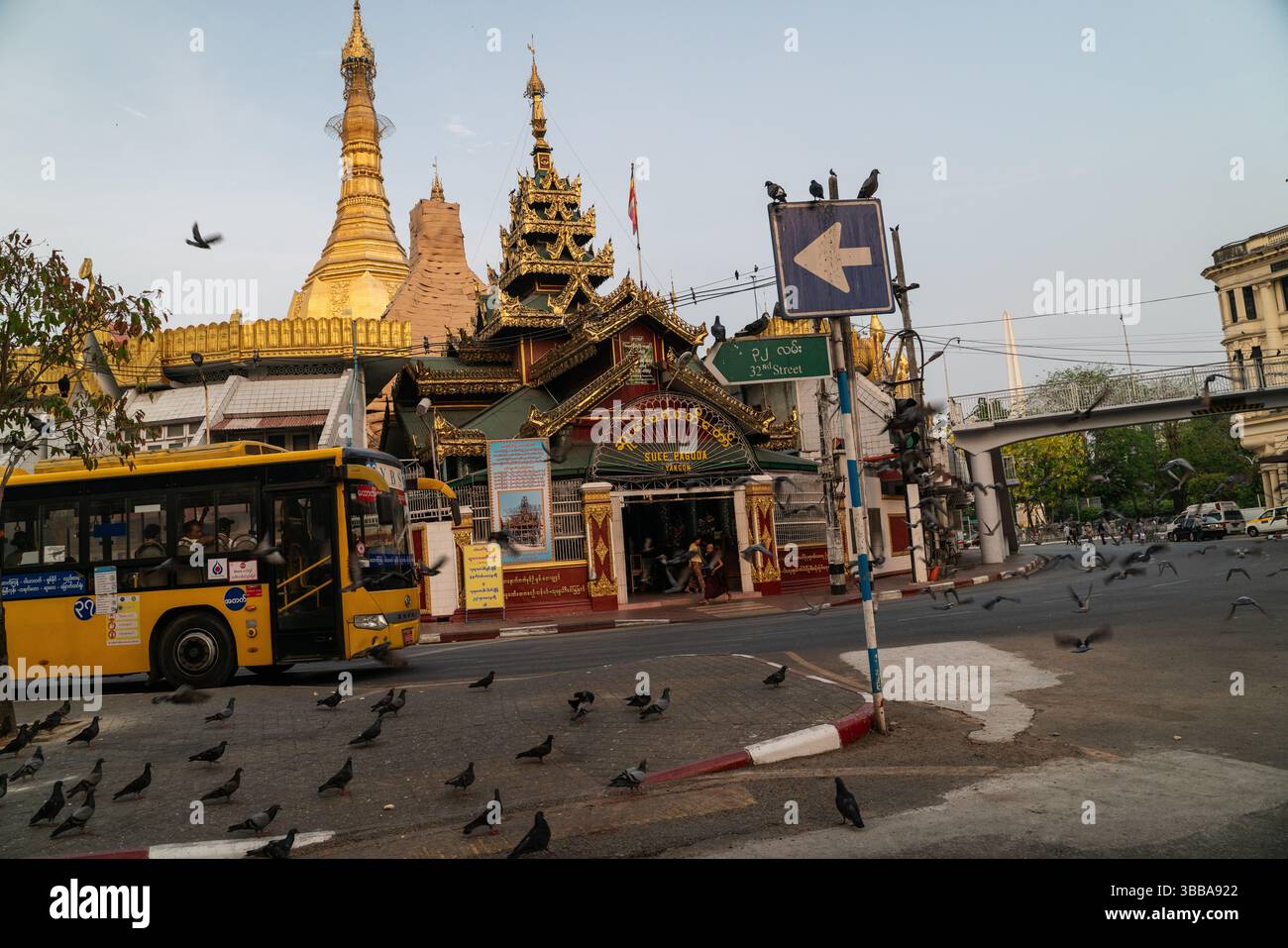 Yangon, Myanmar - 6 April, 2025: A view of the iconic Sule Pagoda, a historic Buddhist stupa ...