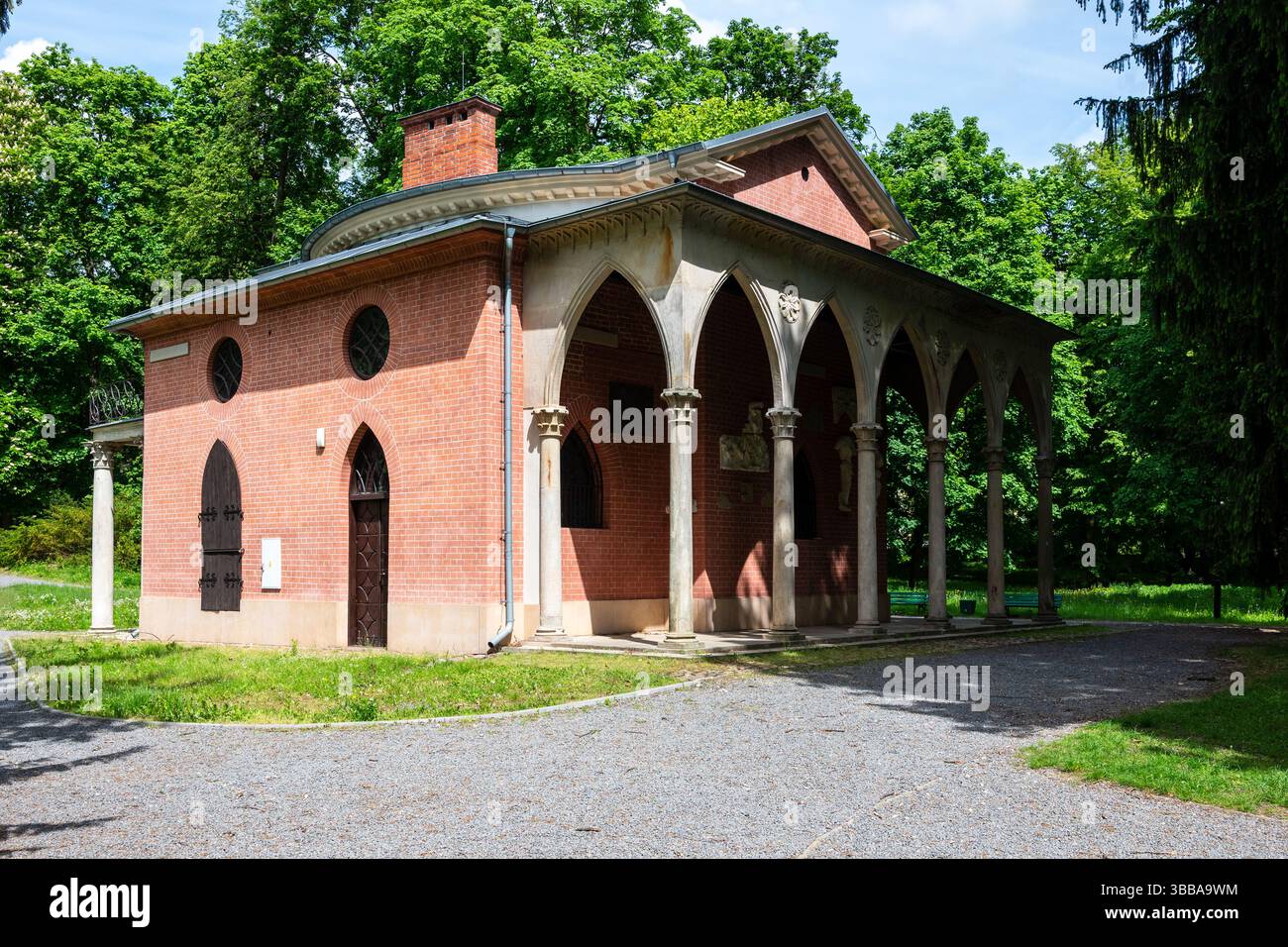 Pulawy, Poland 08 May 2025 "Gothic House" a small neo-Gothic garden ...