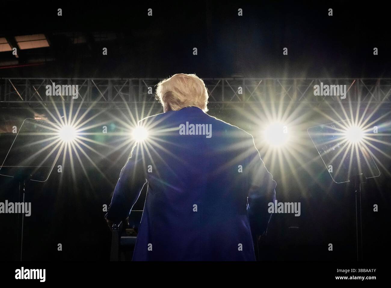 President Donald Trump on stage at the Al Udeid Air Base, Thursday, May ...