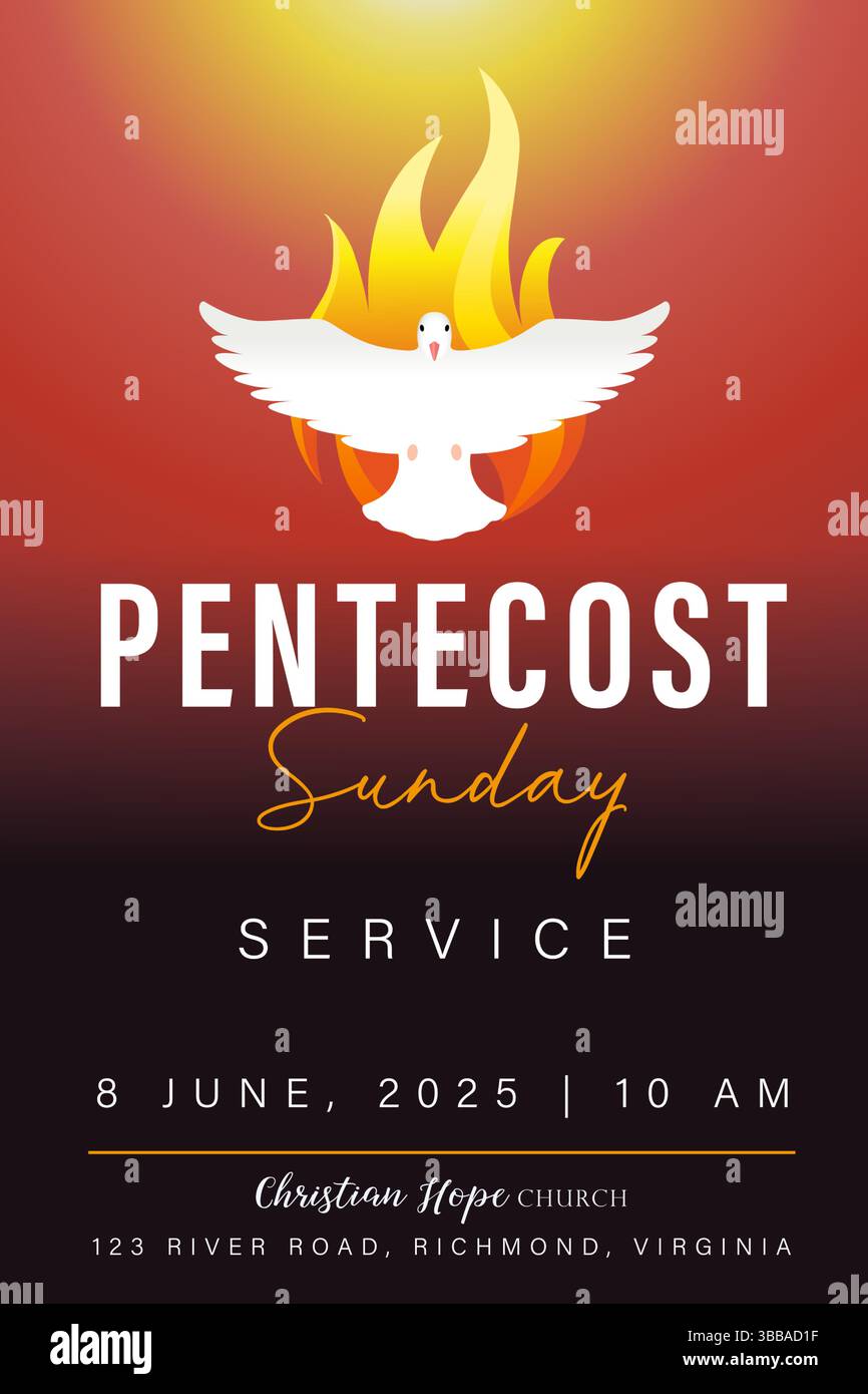 Pentecost Sunday service 2025, church web banner template. Creative religious poster design with ...