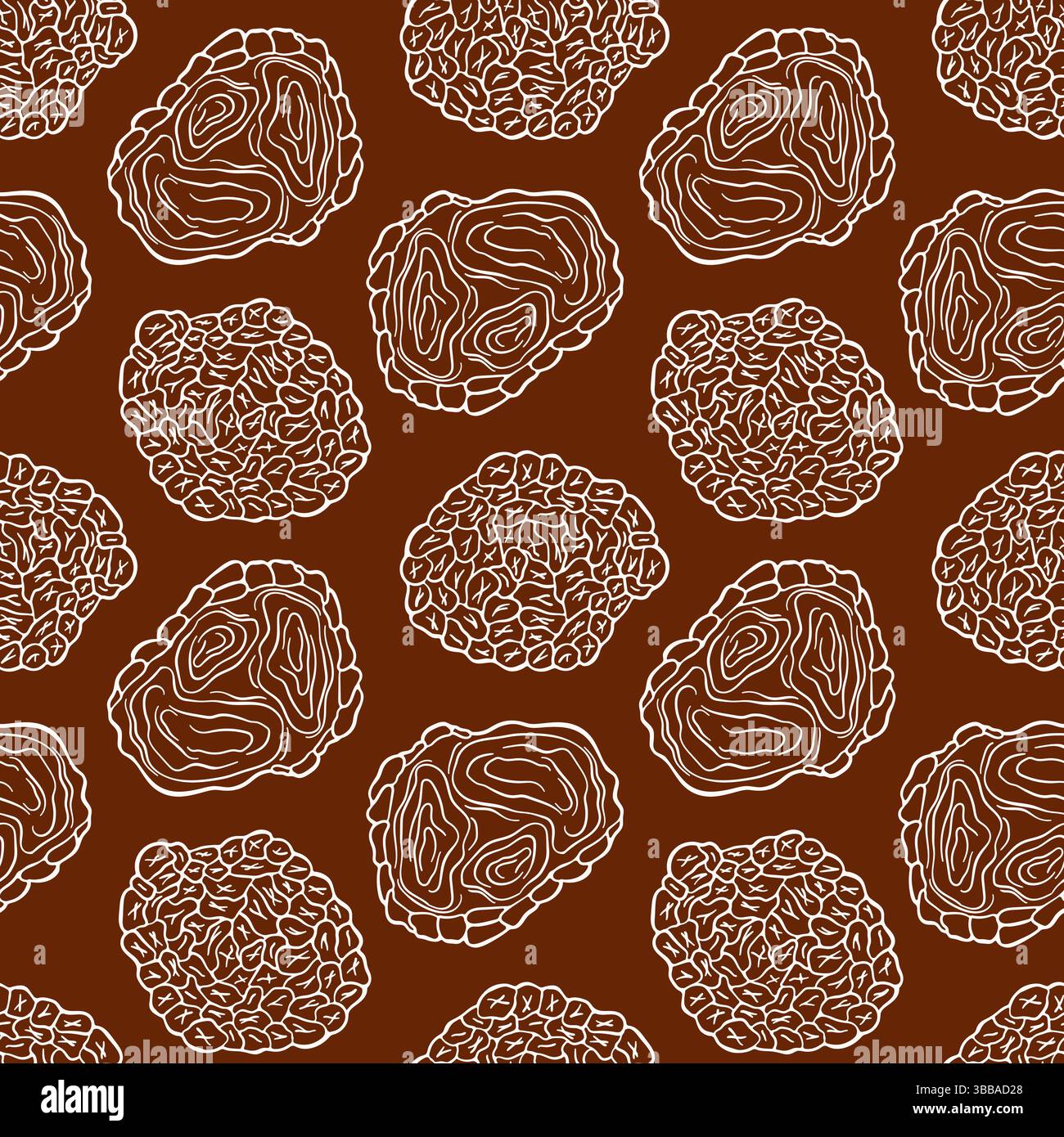 Seamless pattern of line art Truffle mushroom on a brown background ...