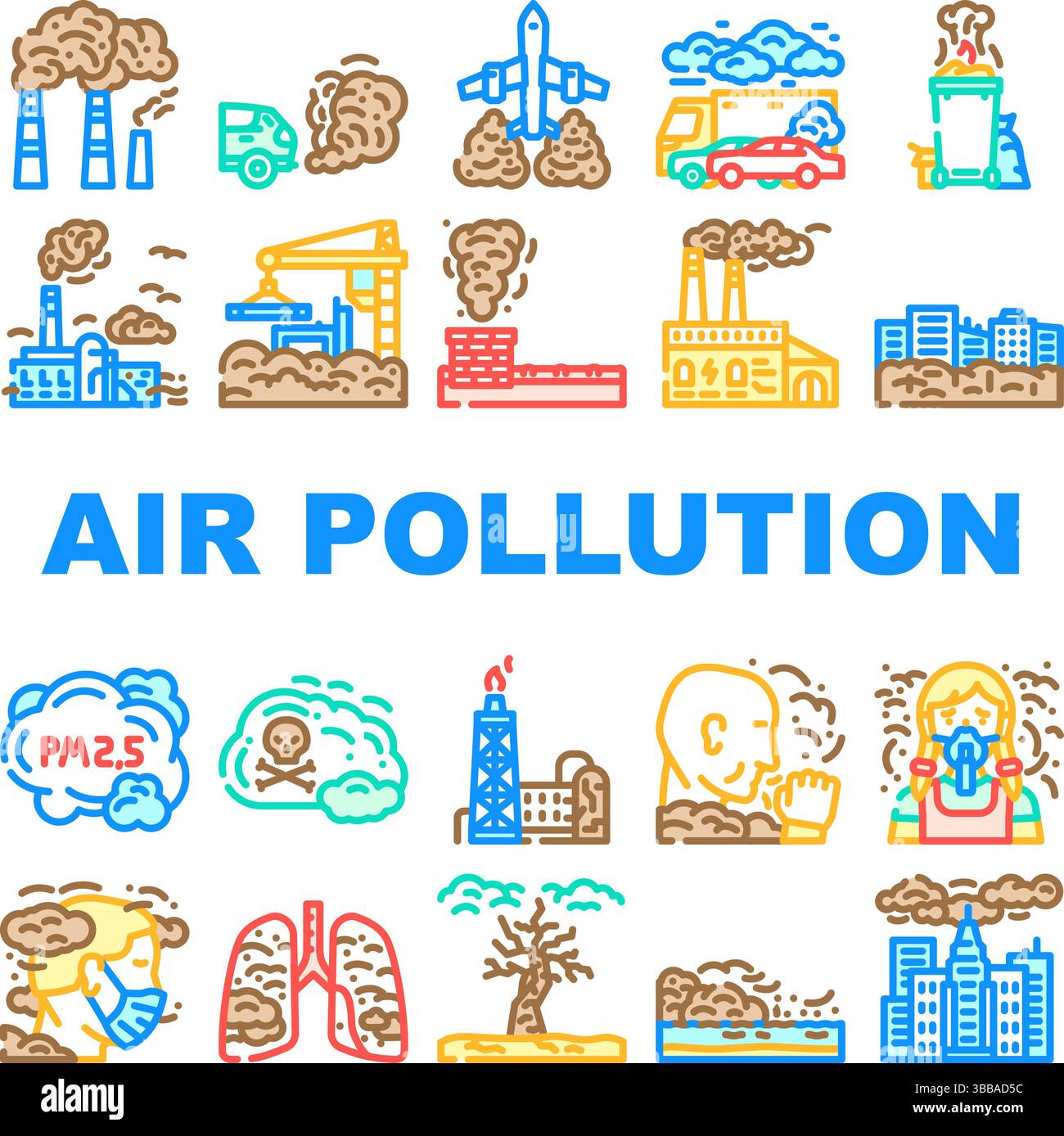 air pollution smog emissions icons set vector Stock Vector Image & Art ...