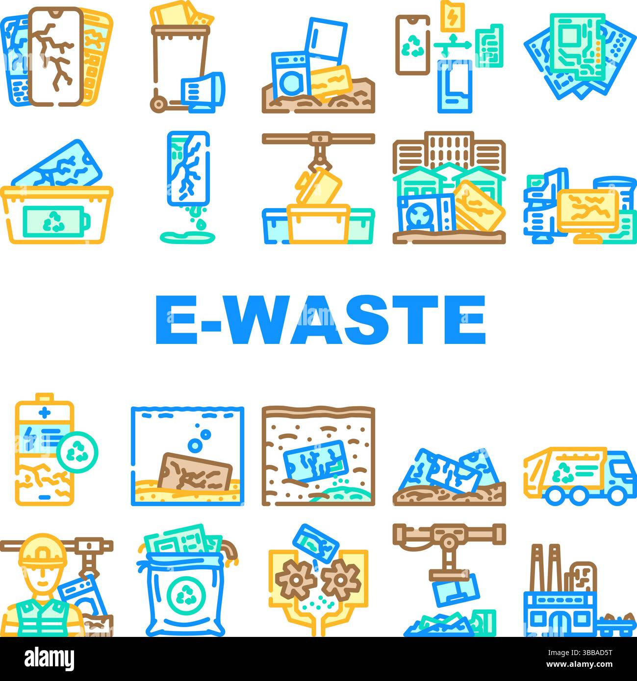 e waste pollution recycling icons set vector Stock Vector Image & Art ...