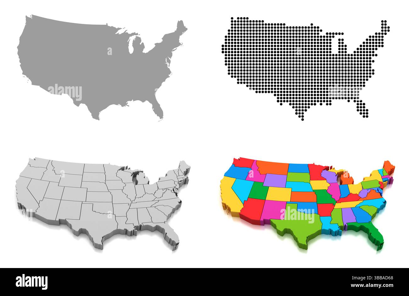 3d Map of the United States of America Stock Photo - Alamy