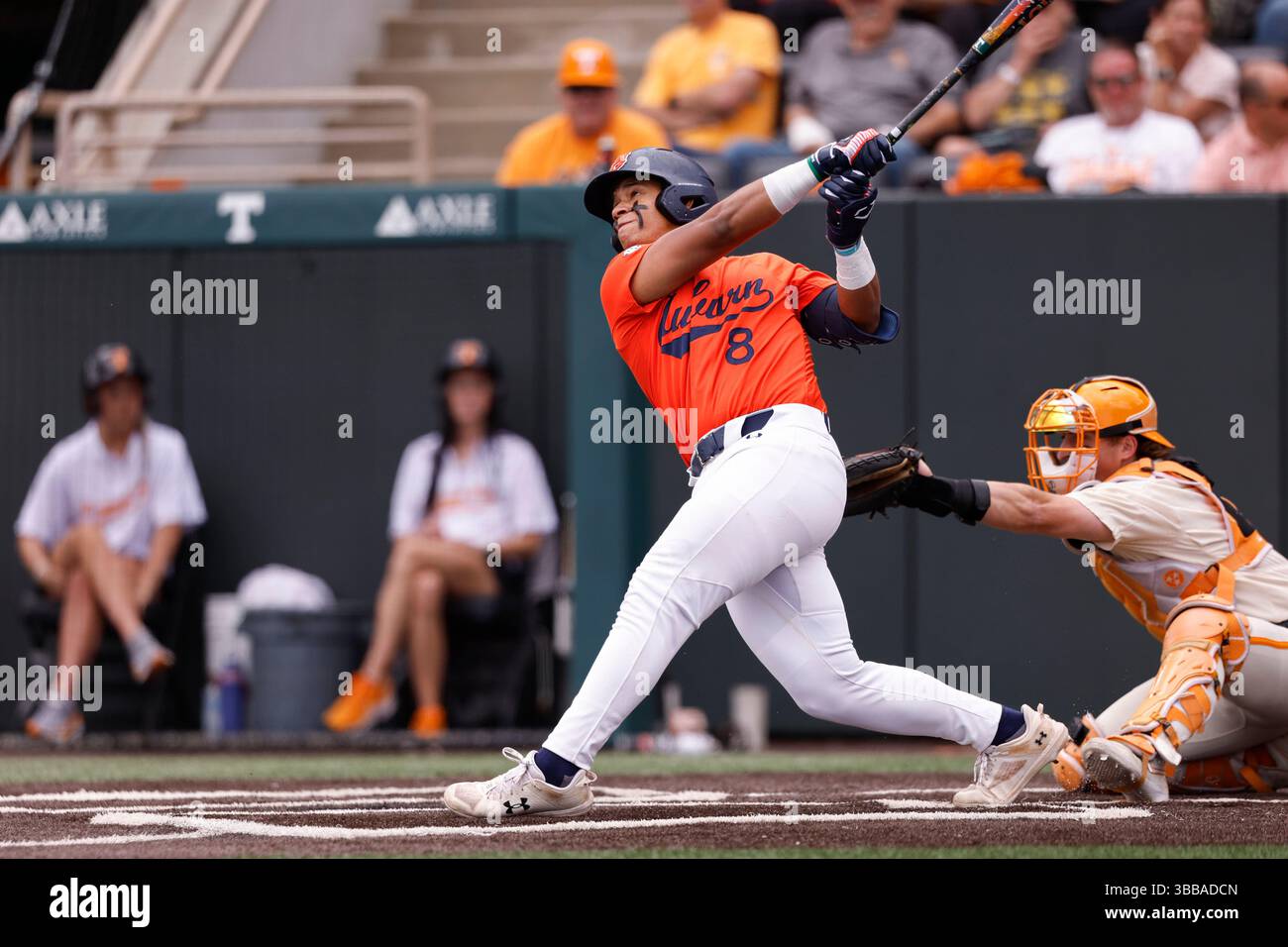 Auburn Tigers third baseman Eric Guevara (8) at bat against the ...