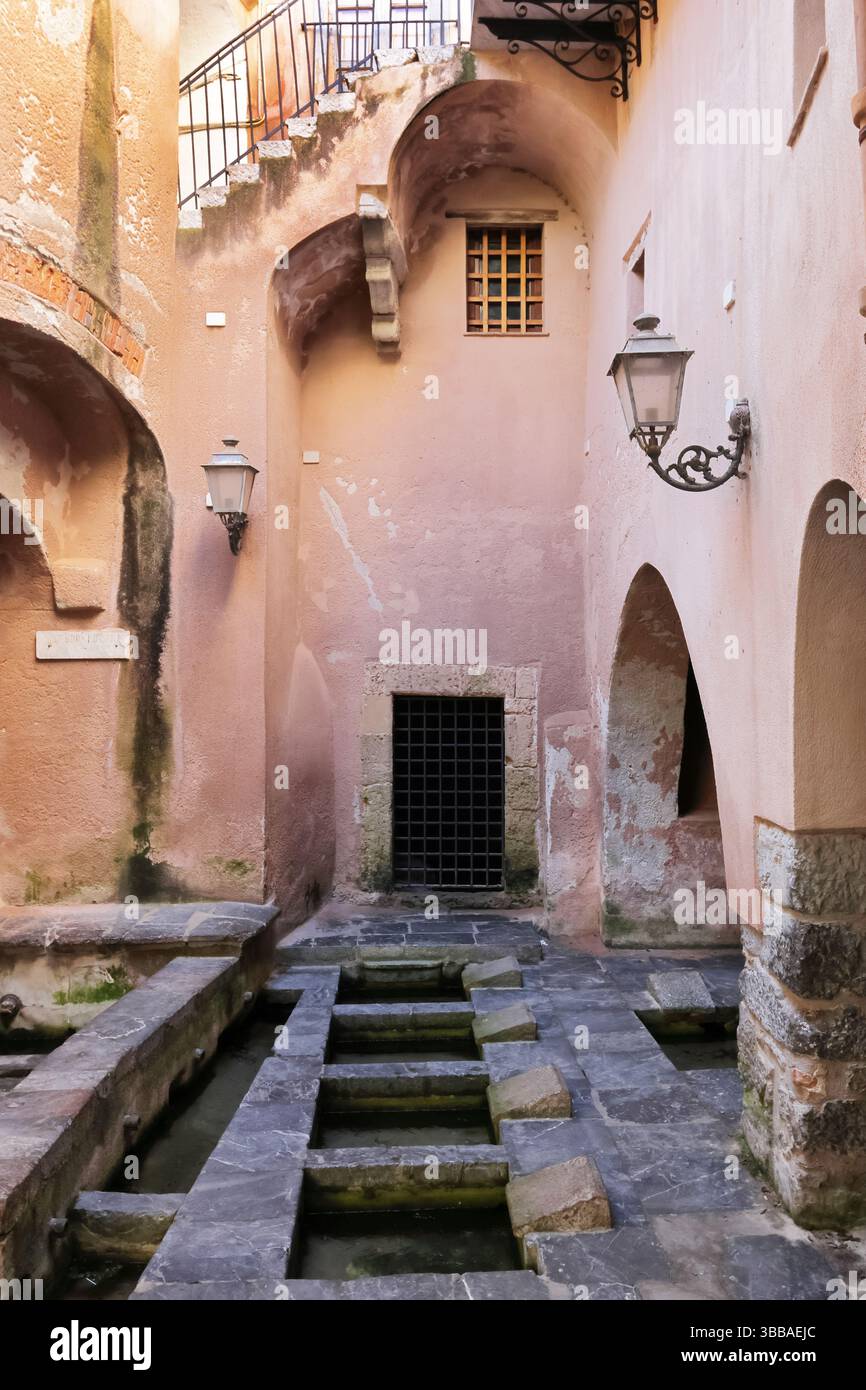 The medieval wash house (Lavatoio Medievale) in Cefalu, Sicily Stock ...