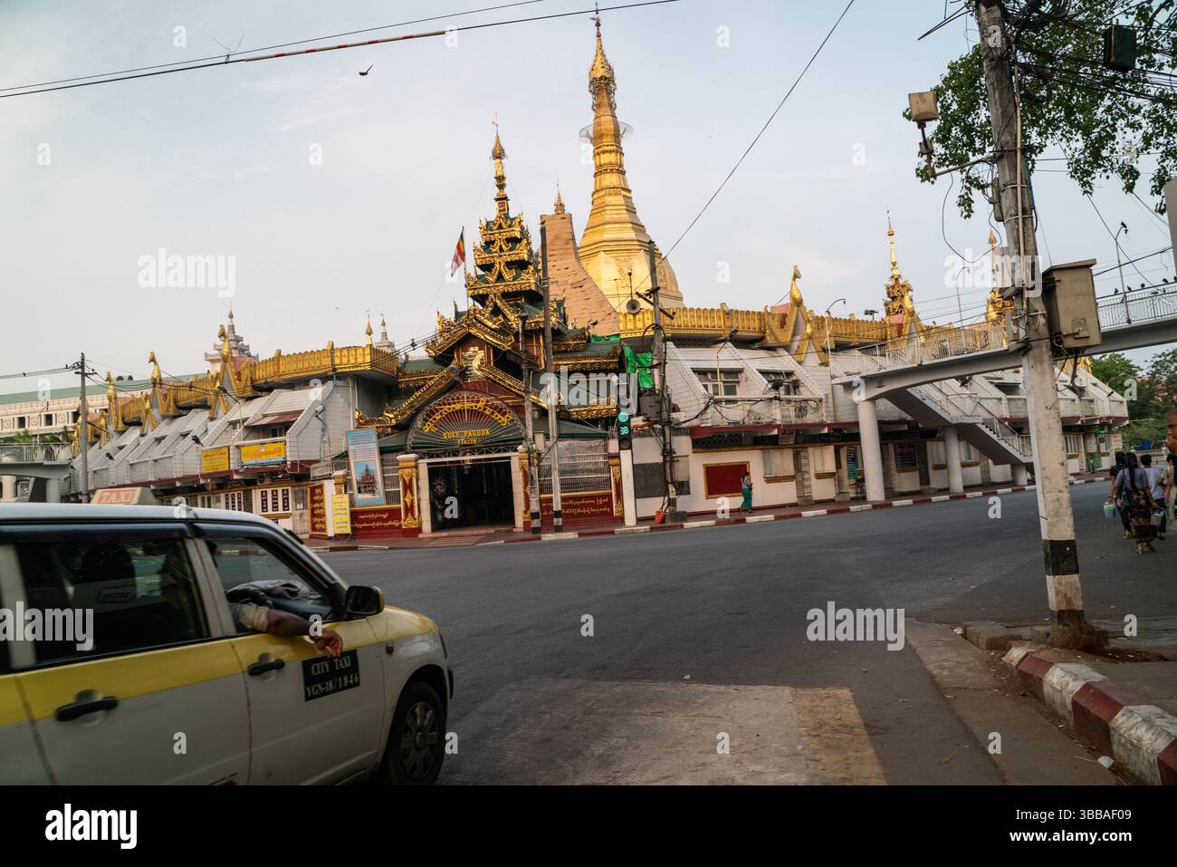 Yangon, Myanmar - 6 April, 2025: A view of the iconic Sule Pagoda, a historic Buddhist stupa ...