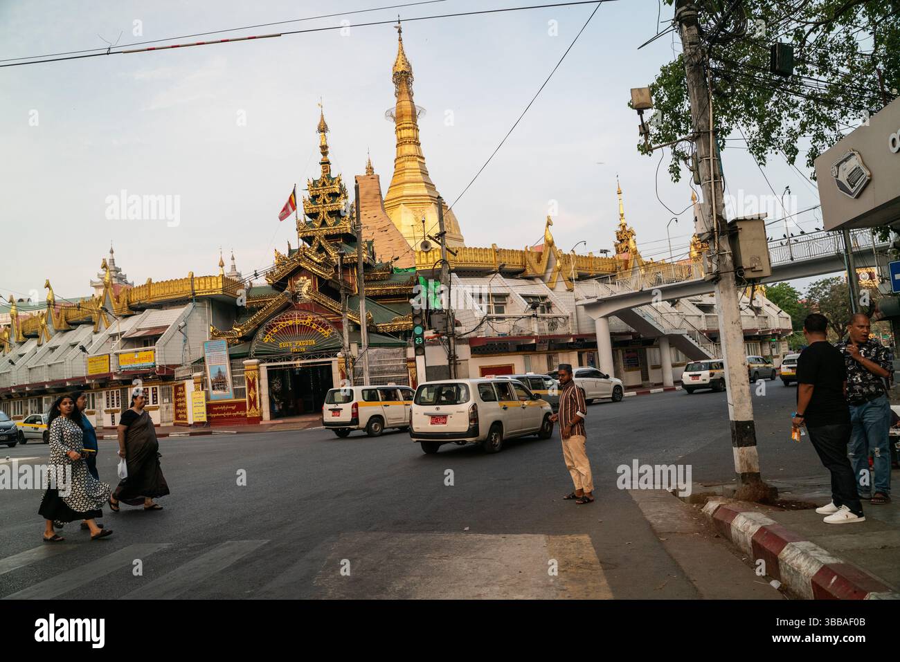 Yangon, Myanmar - 6 April, 2025: A view of the iconic Sule Pagoda, a historic Buddhist stupa ...