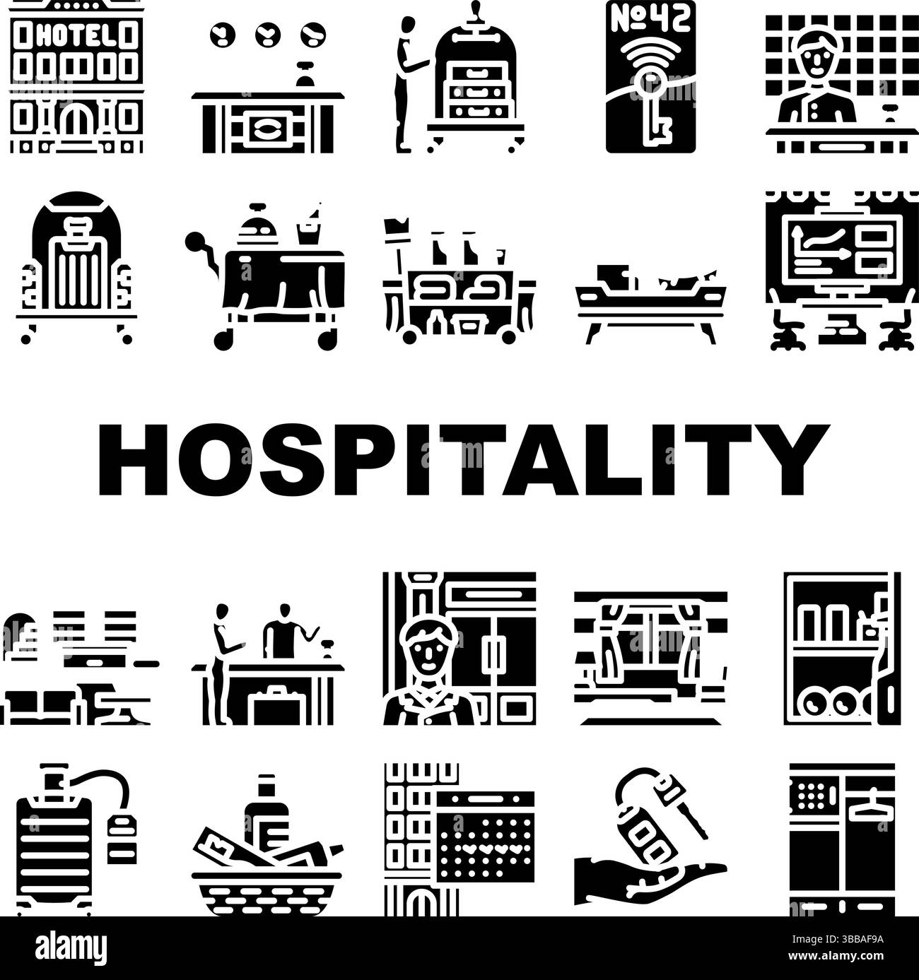 hospitality service guest hotel icons set vector Stock Vector Image ...
