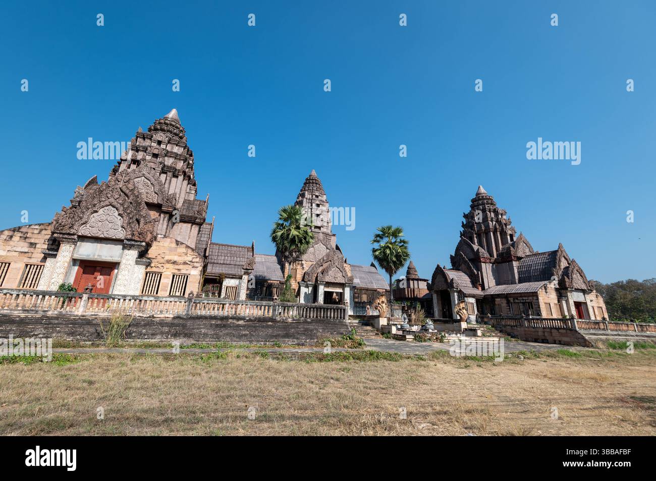 The ruins of the abandon replica of a Khmer Angkorian temple next door ...