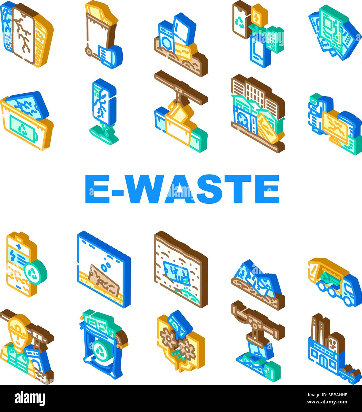 e waste pollution recycling icons set vector Stock Vector Image & Art ...