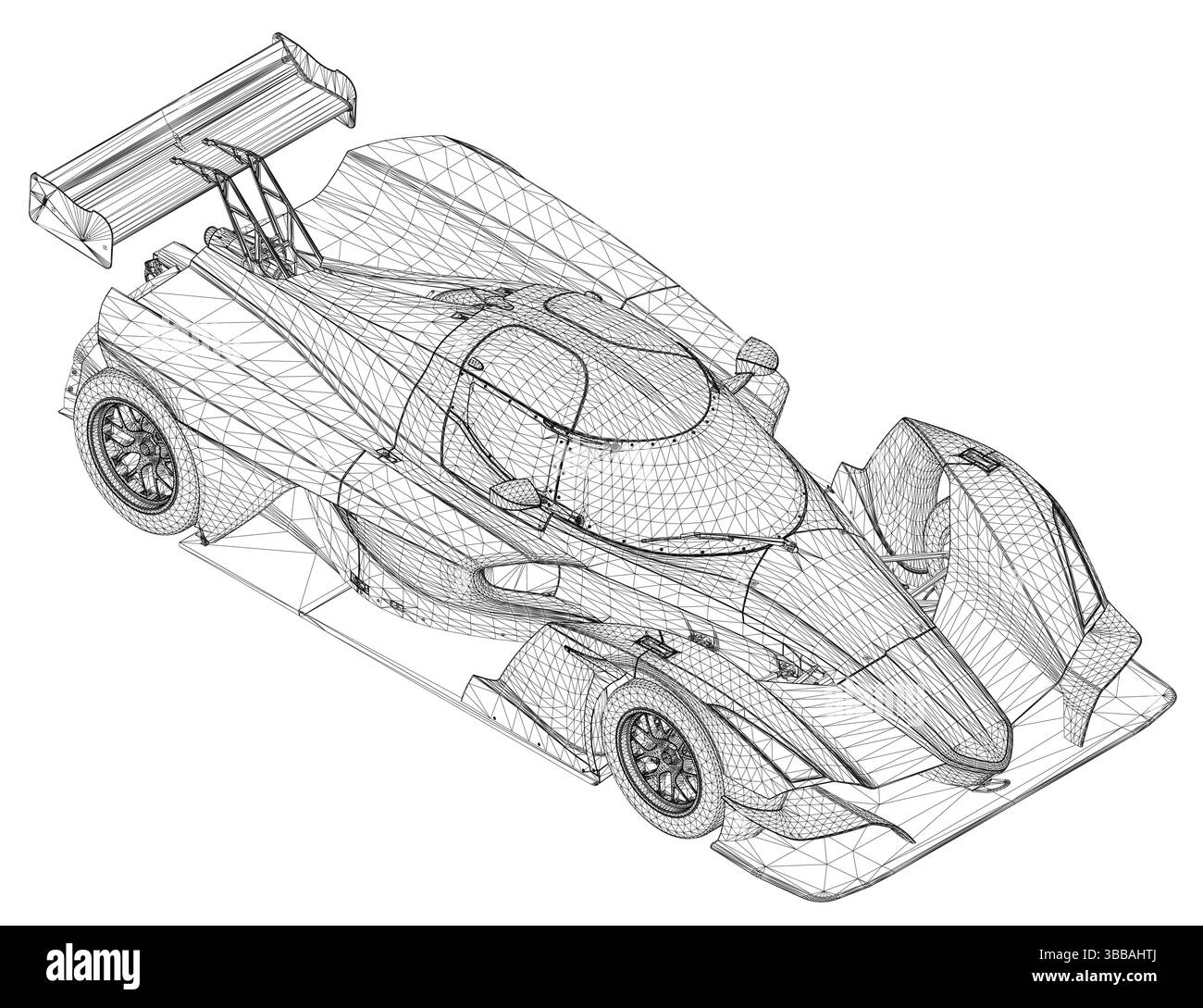 A detailed vector wireframe illustration of a high-performance race car ...