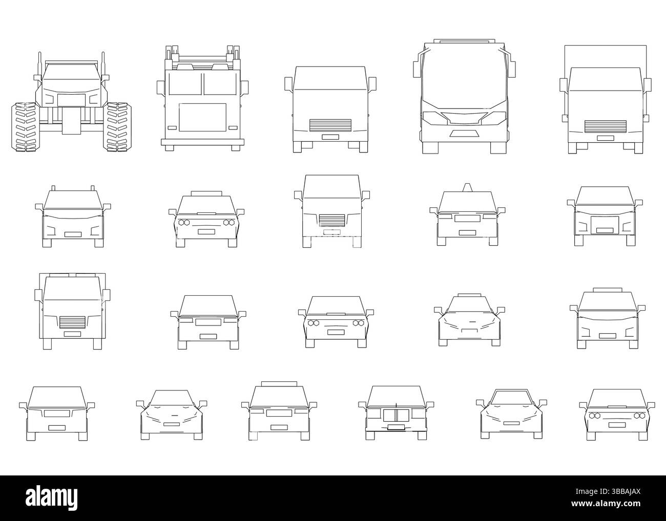 A collection of car drawings in black and white. The drawings cars in ...