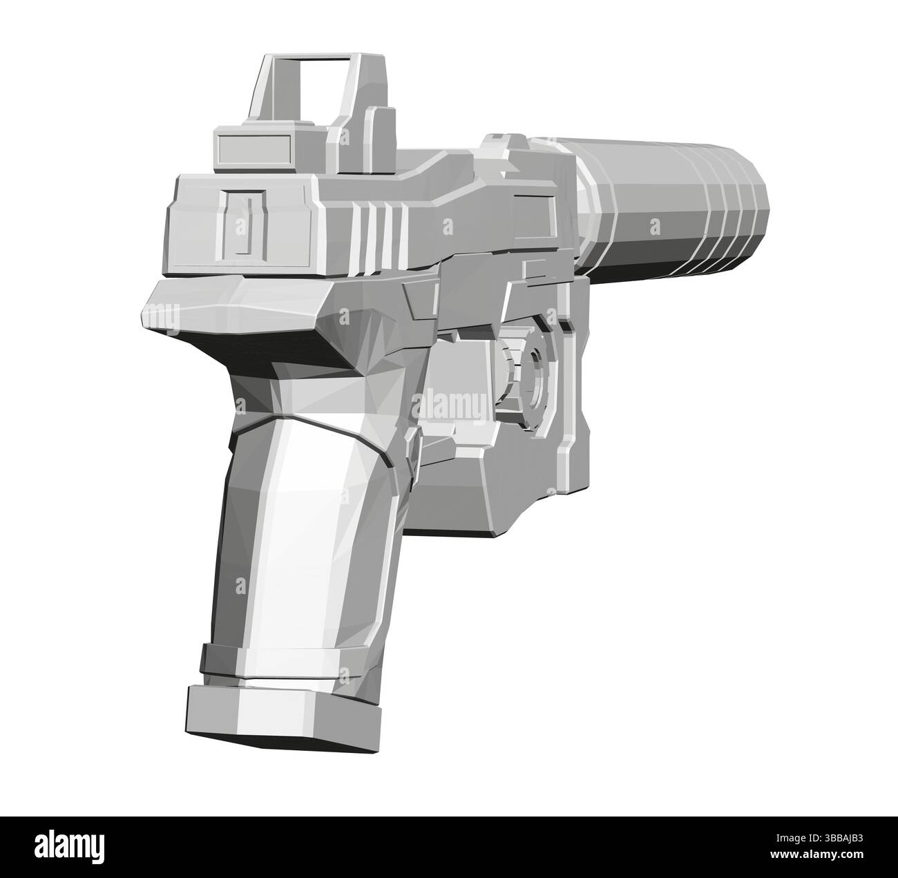 A white gun polygonal model. The gun is a toy and is not real. 3D Stock ...