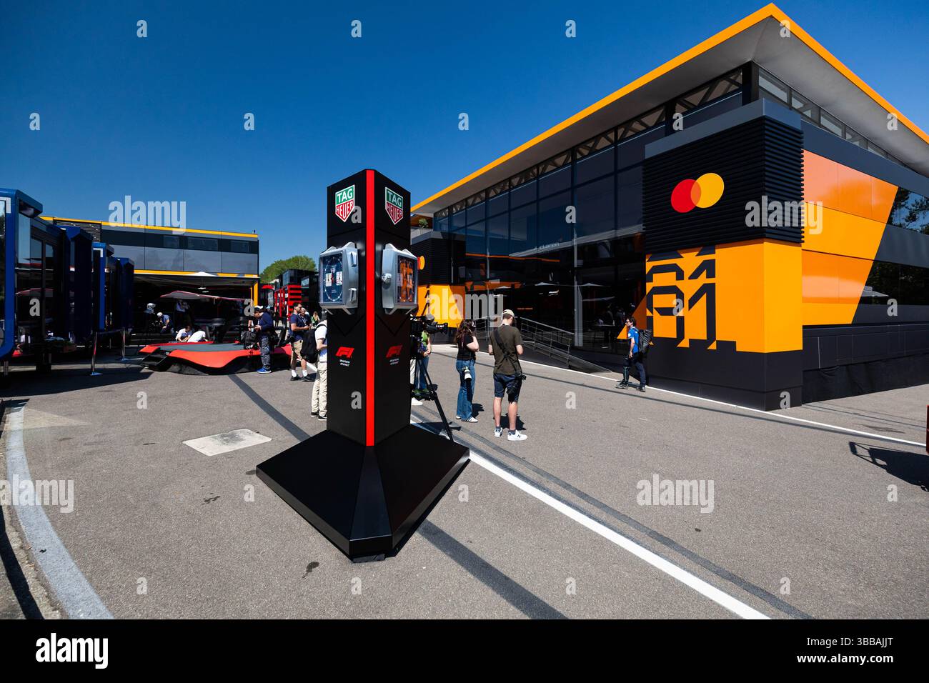 Imola, Italie. 15th May, 2025. Paddock illustration, TAG Heuer clock ...