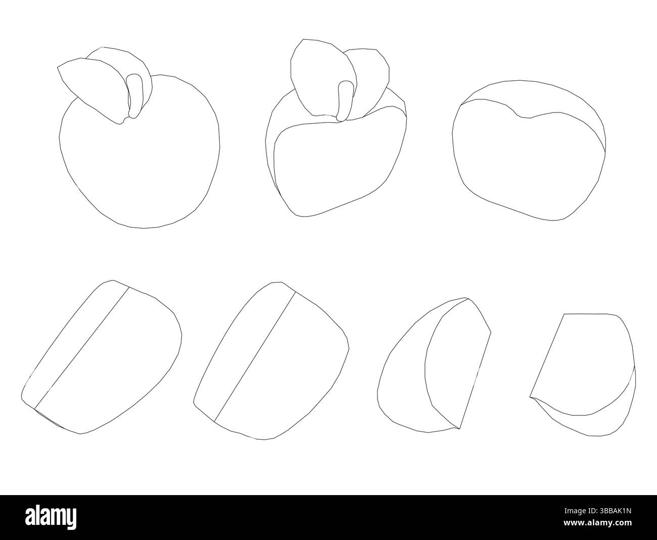 The image is a series of drawings of apples. Each apple is drawn in a ...