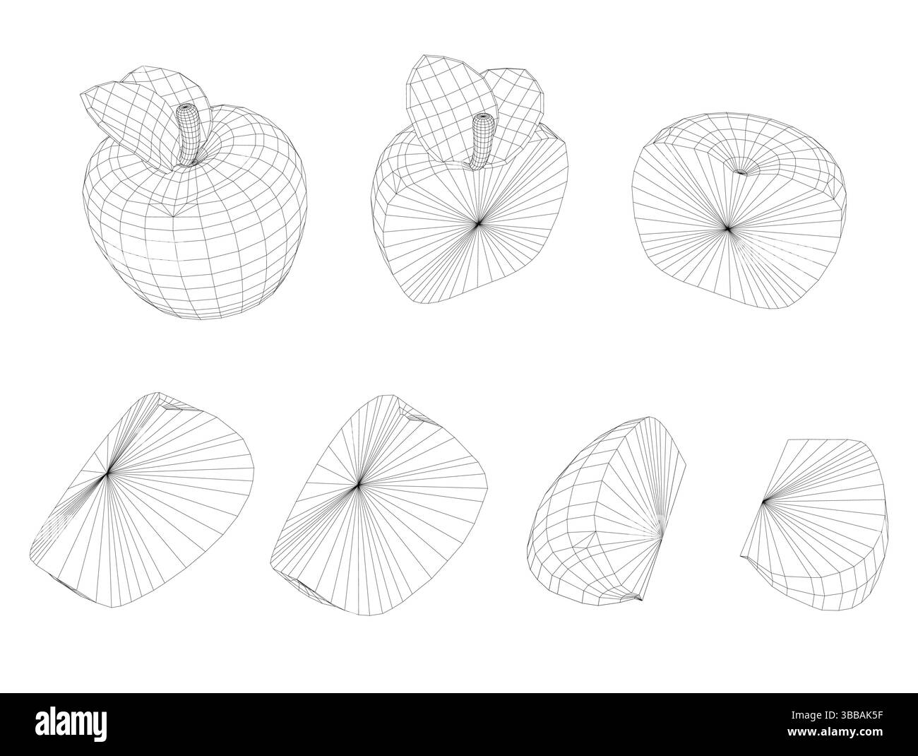 A series of drawings of Apple and vegetables in black and white. The ...
