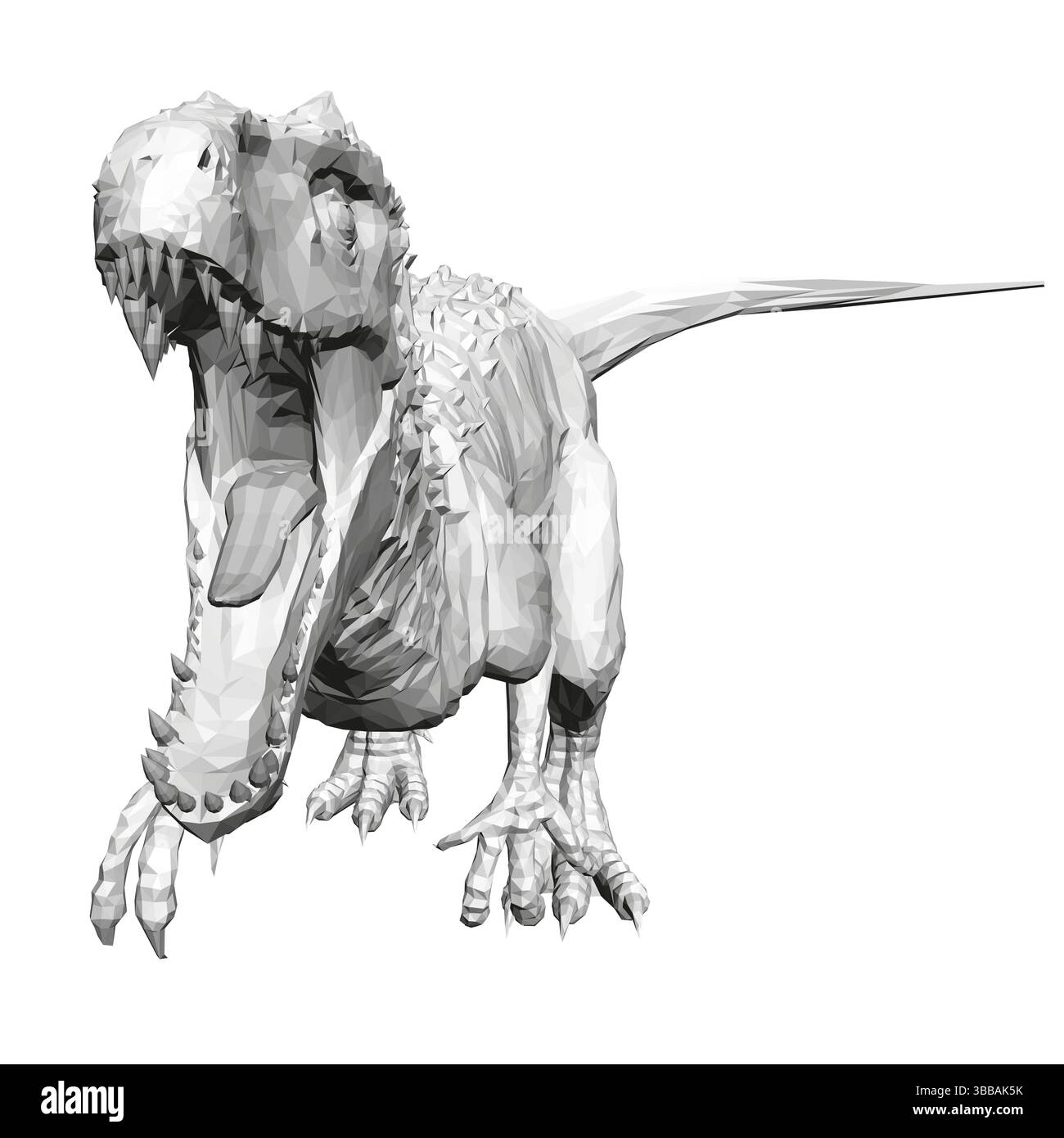 A white dinosaur with a mouth open and teeth showing. The dinosaur is ...