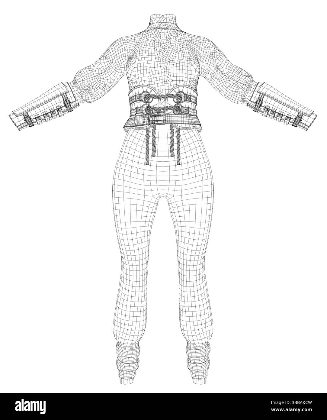 A black and white drawing of a woman's clothes with a white background ...