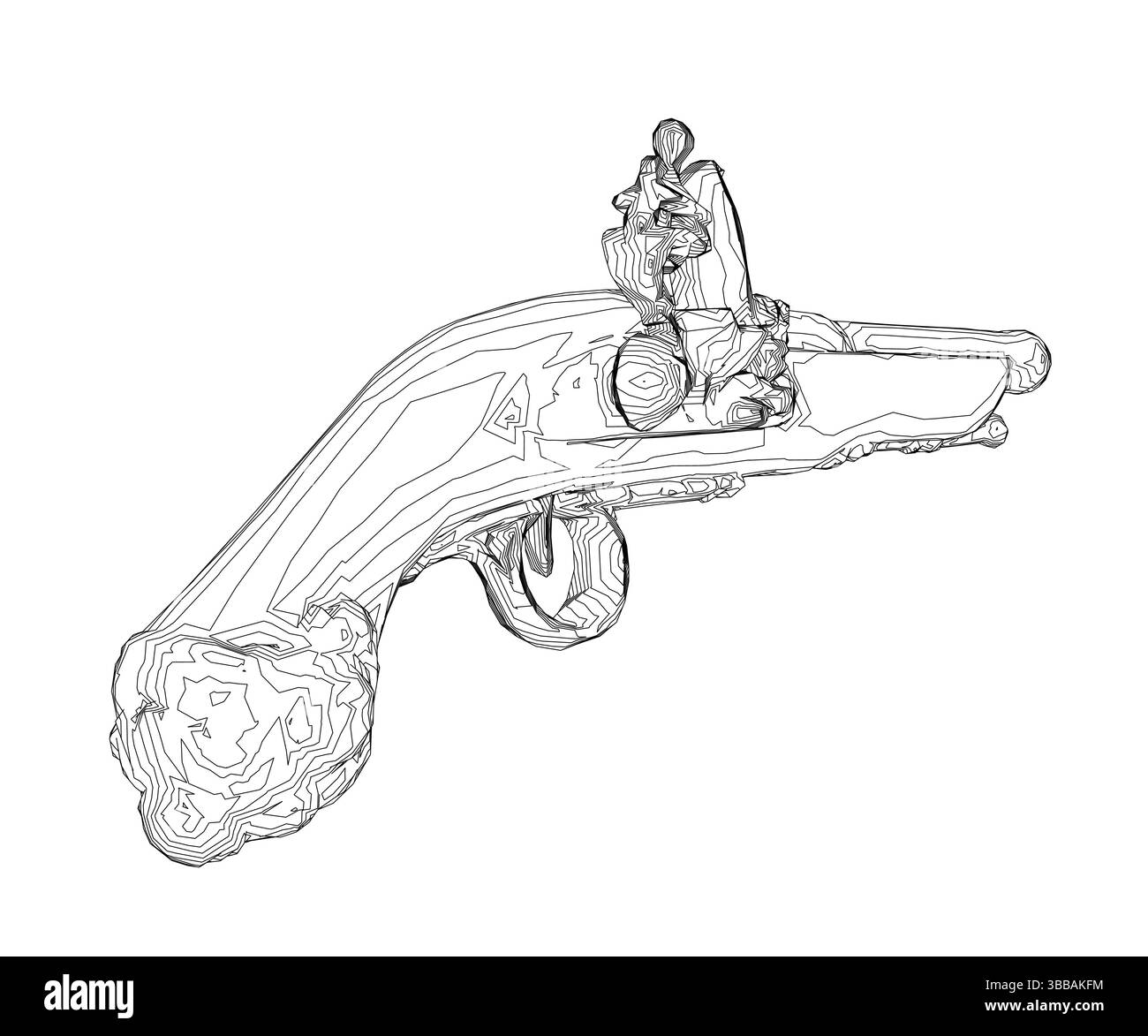 A black and white drawing of a vintage gun. The gun is a musket Stock ...