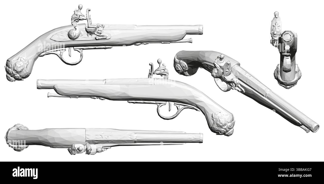 A close up of different view of guns, all of which are white. The guns ...