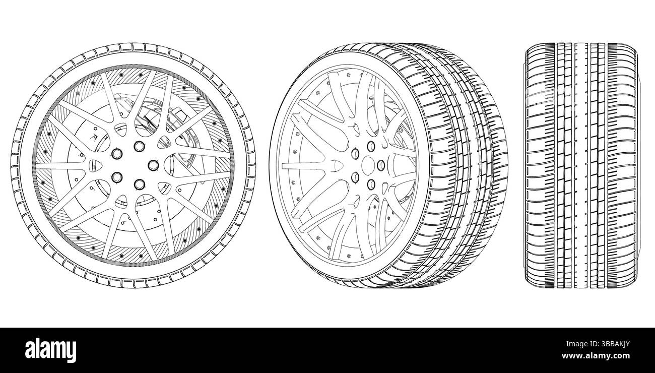 A close up of a tire with a black rim. The tire is shown from the side ...