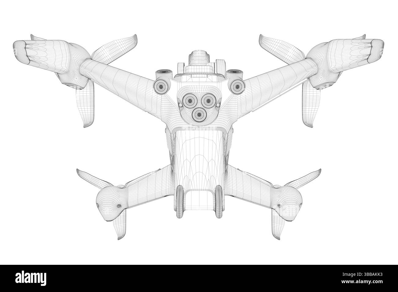 A drawing of a drone with a black and white color scheme. The drone is ...