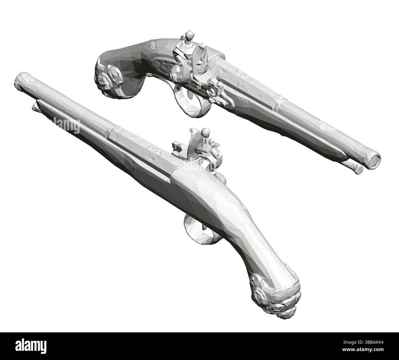 Two white guns are shown in a black and white photo. The guns are ...