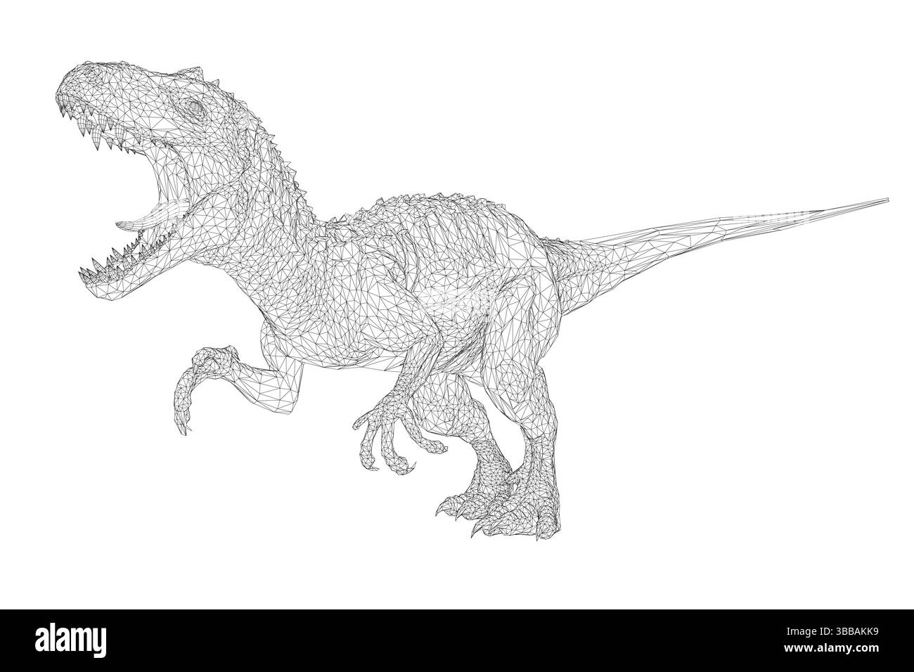 A dinosaur is shown in a black and white drawing. The dinosaur is large ...