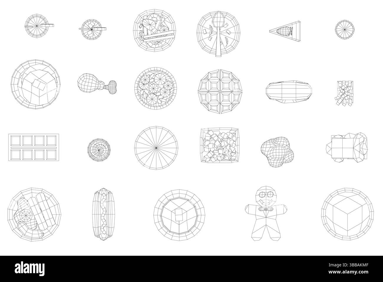 A collection of food. The image is a collection of different shapes and ...