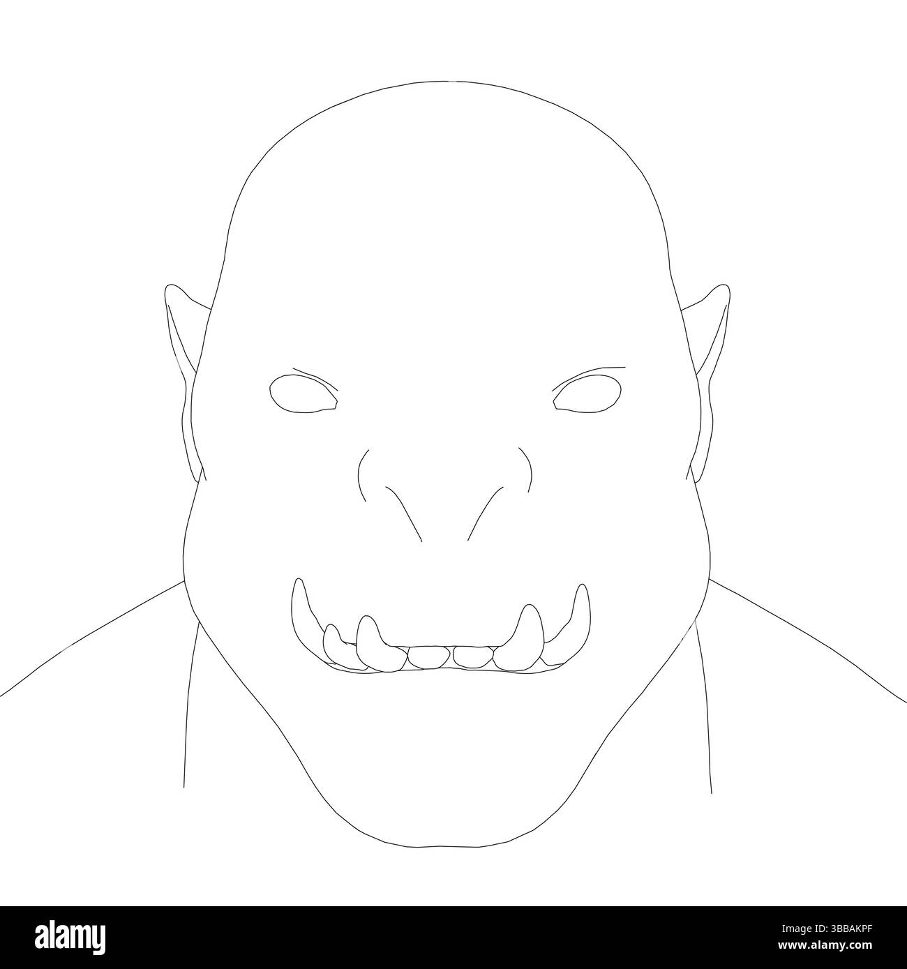 A drawing of a Orc with a mouth full of teeth. The monster has a ...