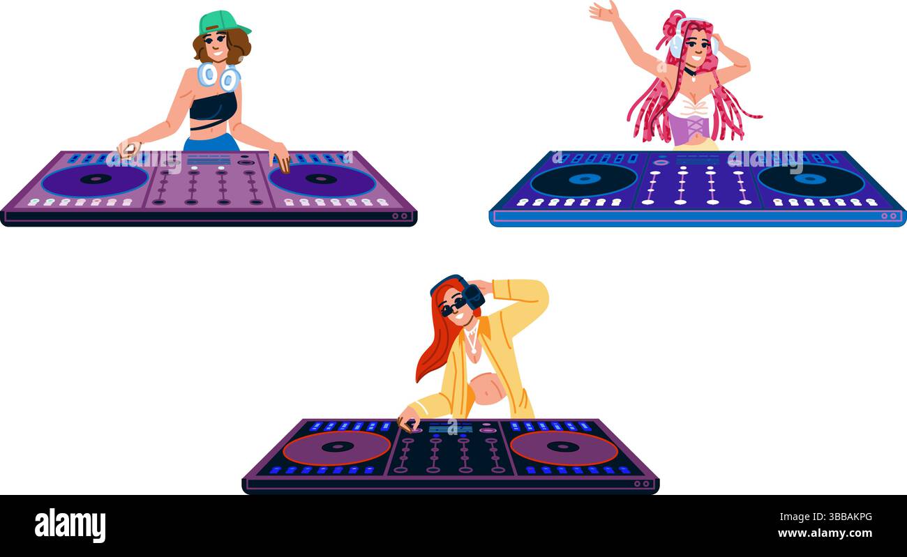 vinyl dj woman character turntable vector Stock Vector Image & Art - Alamy
