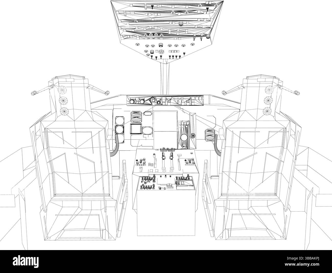 A drawing of an airplane cockpit with a large screen in the middle. The ...